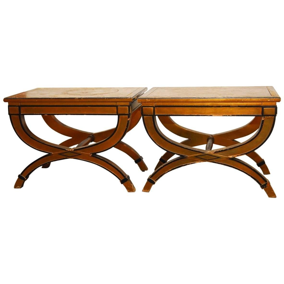 Pair of Curule X-Form Gilt Benches or Drink Tables at 1stDibs