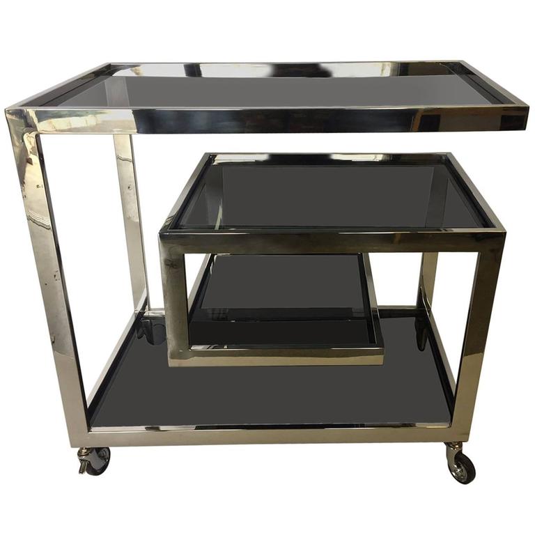 Chrome and Tinted Glass Mid-Century Modern Bar Cart at 1stDibs