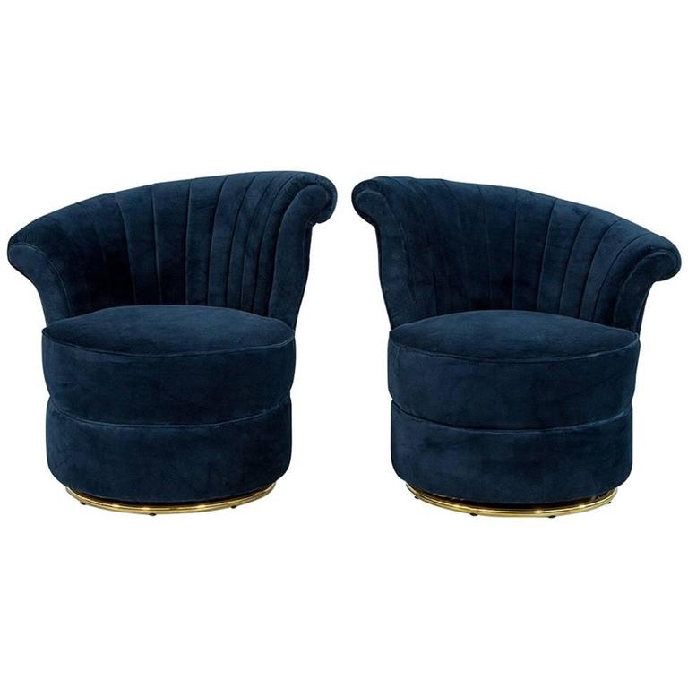 Pair of Navy Blue Velvet Shell Occasional Chairs For Sale at 1stDibs ...