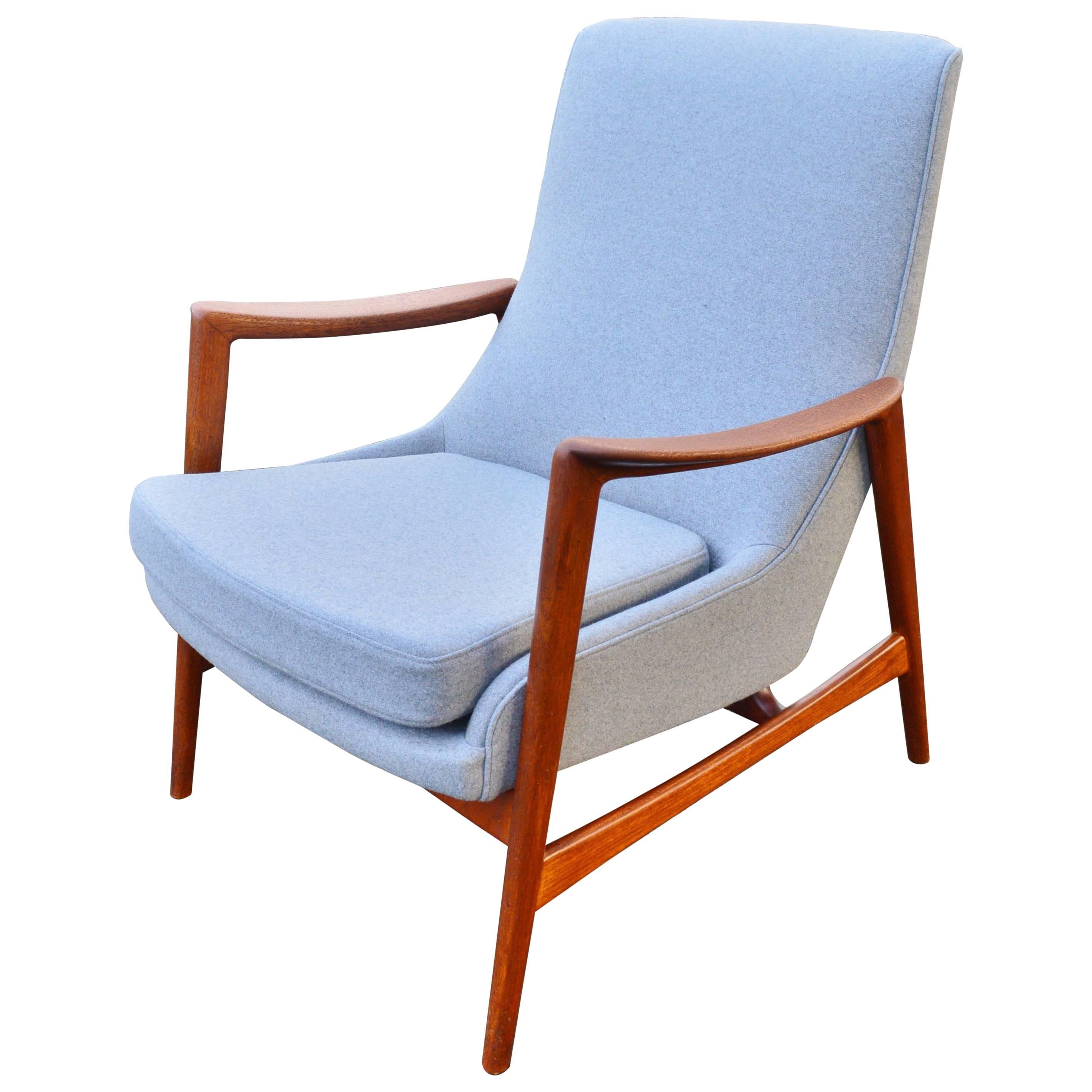Teak Frame Lounge Chair Inspired by Kofod Larsen, Heather Grey Felted ...