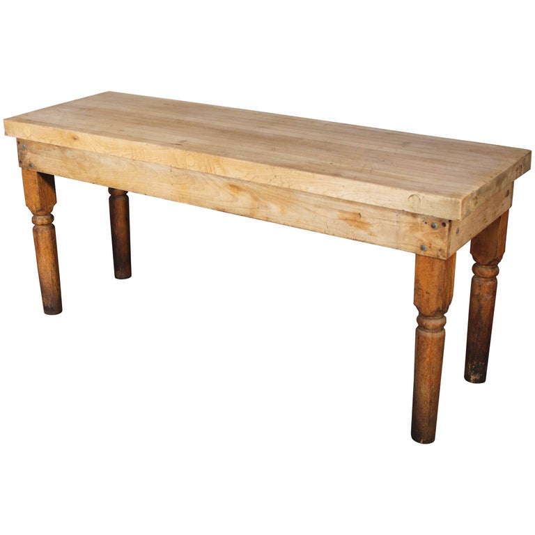 Vintage Wooden Turned Leg Large Butcher Block Tall Table at 1stDibs ...