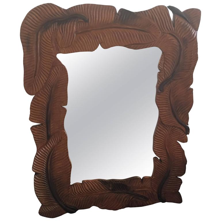 Tropical Leaf Vintage Wood Wall Mirror, Palm Beach Hollywood Regency at ...