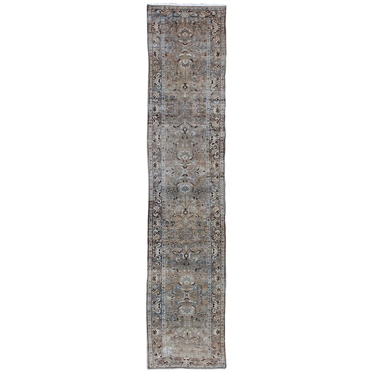 Long Persian Runner with Sophisticated Design in Tan, Olive and Brown ...