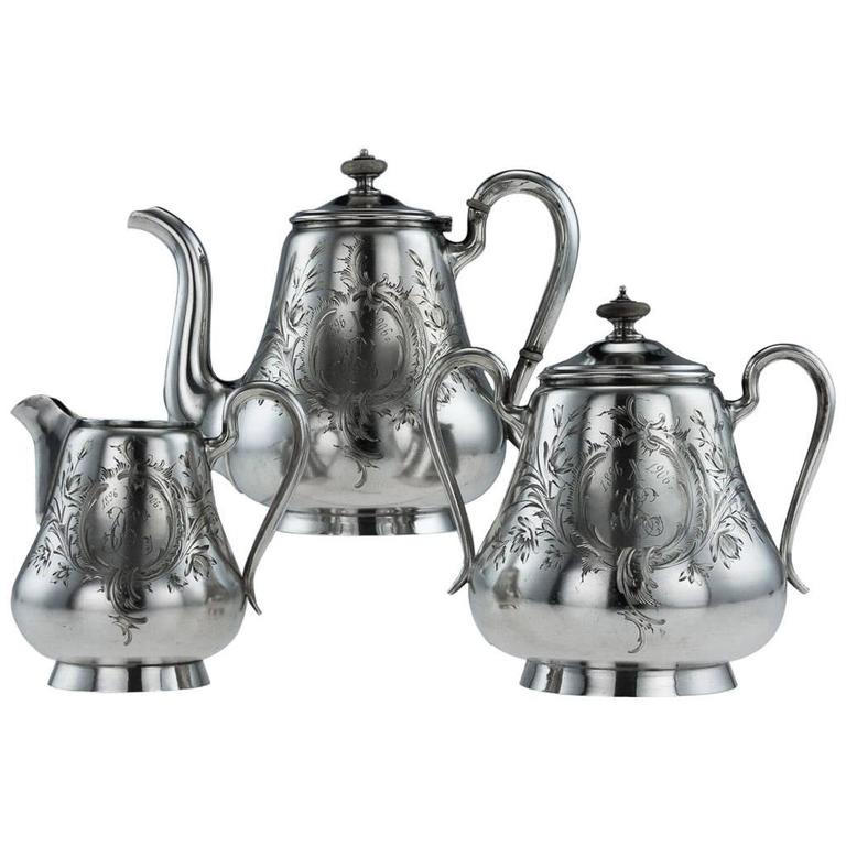 Antique Imperial Russian Solid Silver Three Pieces Tea Set, Moscow ...