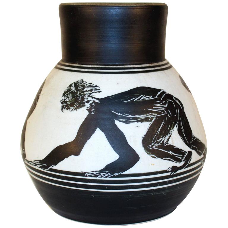 E.S. Eberle Ceramic Vase, "Men with Burdens of Various Sorts" at 1stDibs