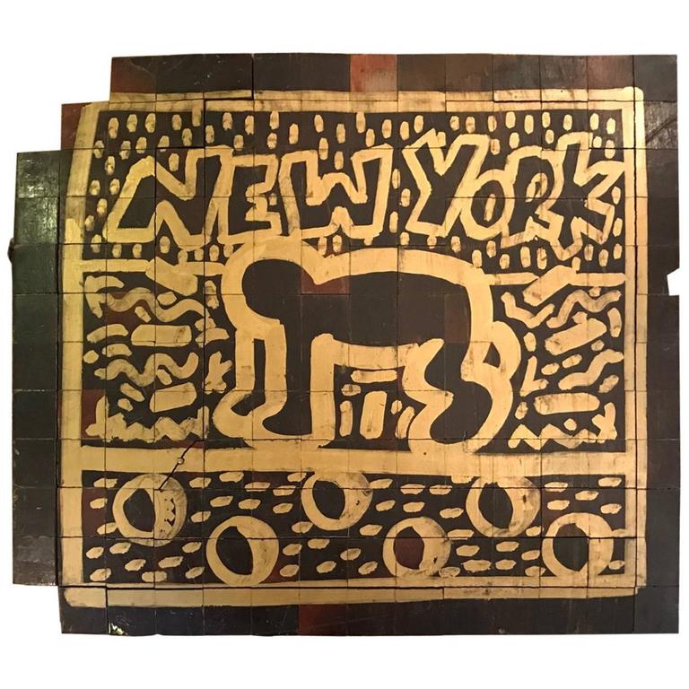 Keith Haring Found Object Painting on Wood For Sale at 1stDibs