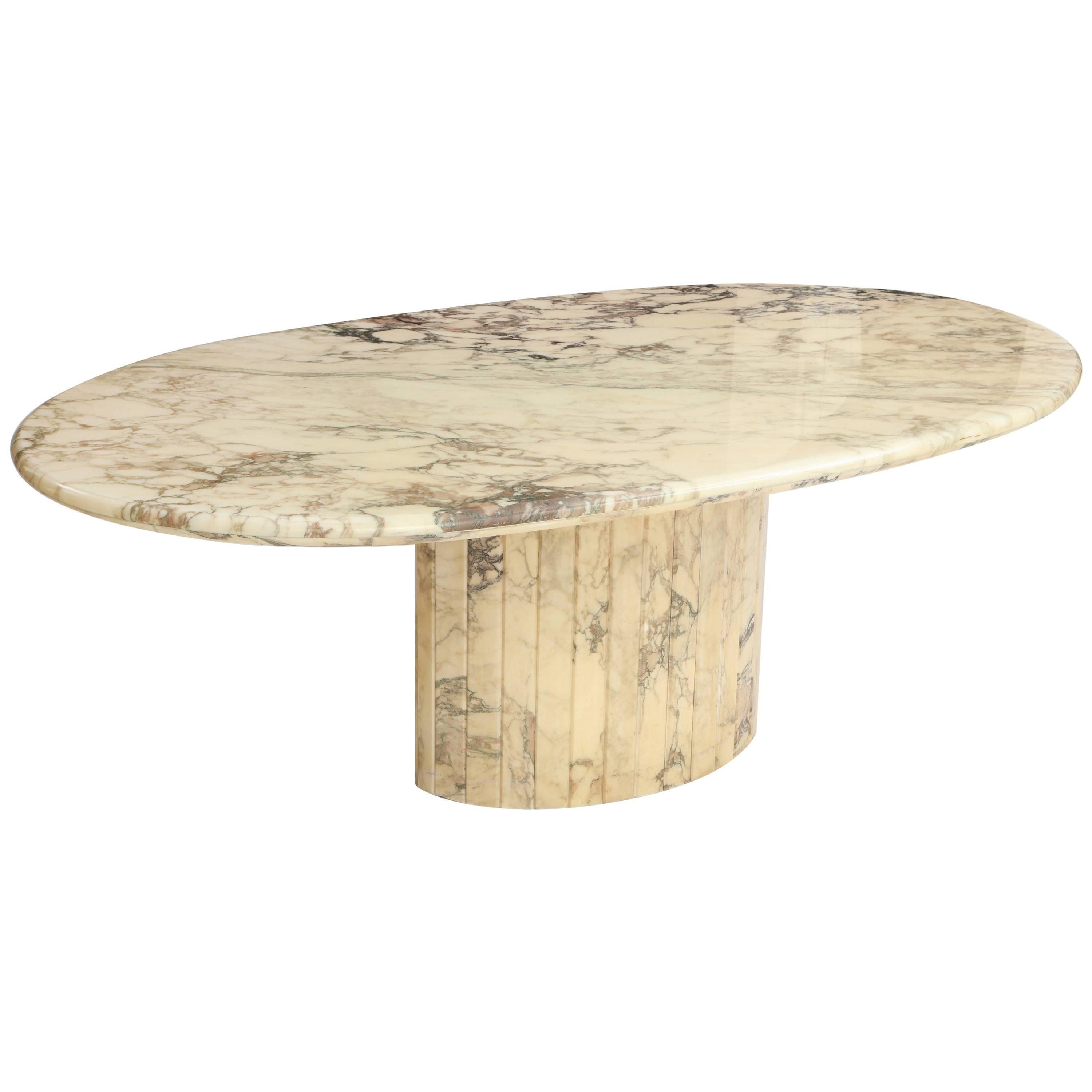 Vintage White Brown Grey Oval Marble Dining Table, Mid-Century, France ...