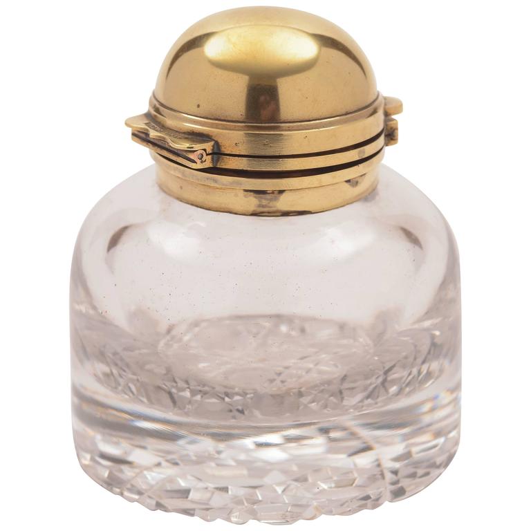 19th Century Victorian Glass and Brass Betjemann's Partners Inkpot For ...