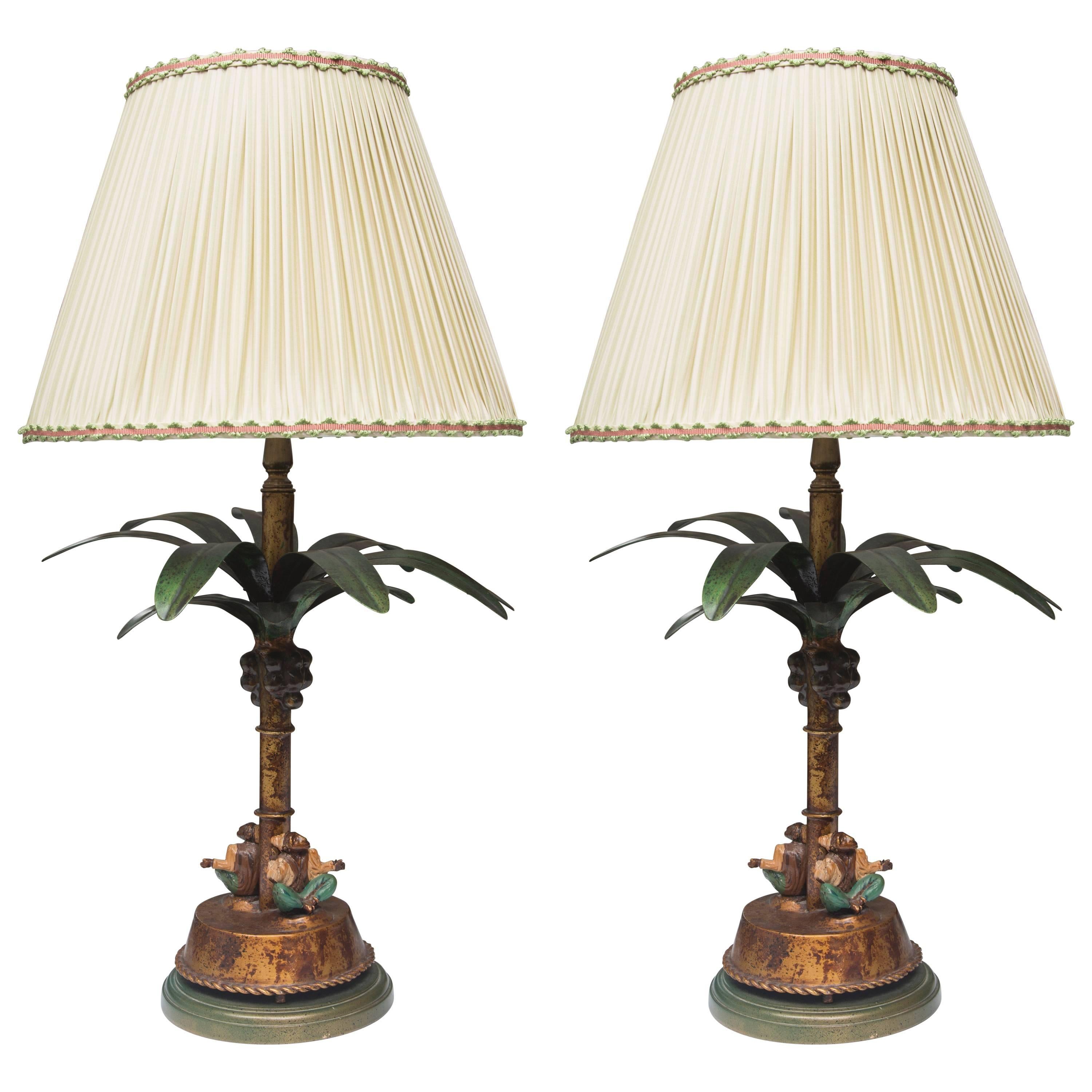 Pair of Whimiscal Metal Lamps with Monkeys and Palm Trees at 1stDibs ...