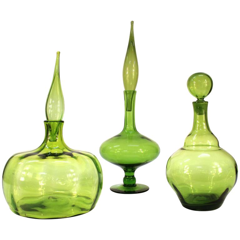 Collection of Three Olive Glass Pieces by Blenko at 1stDibs