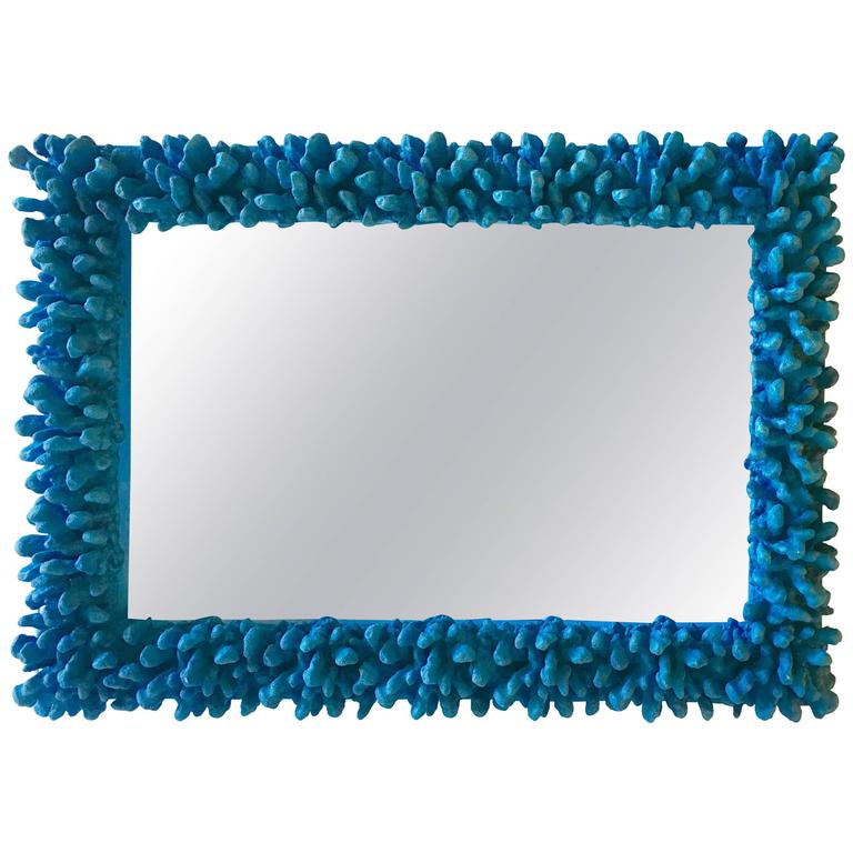 Contemporary Bright Blue Coral Wall Mirror at 1stDibs