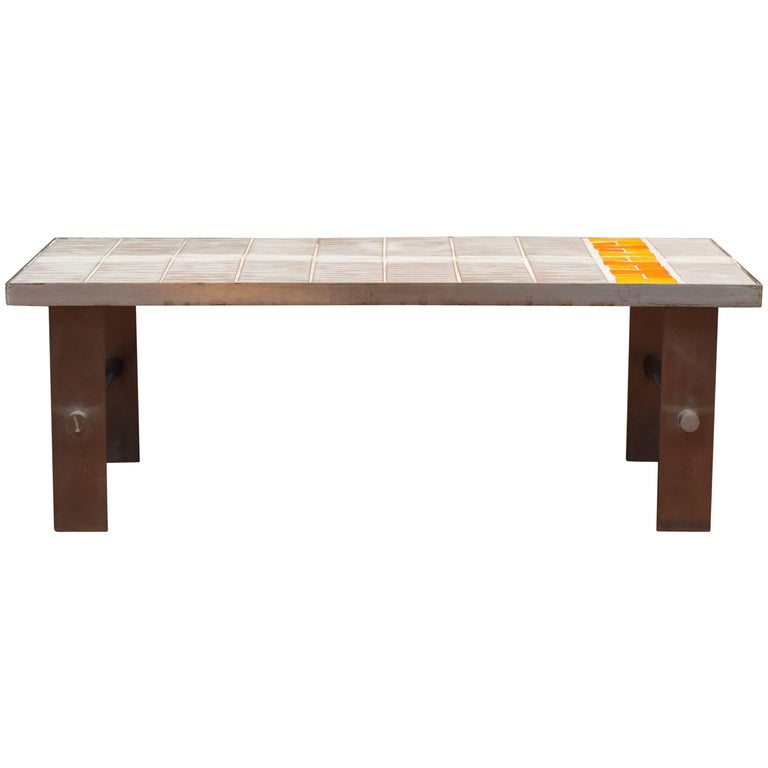 French Tile and Steel Coffee Table at 1stDibs