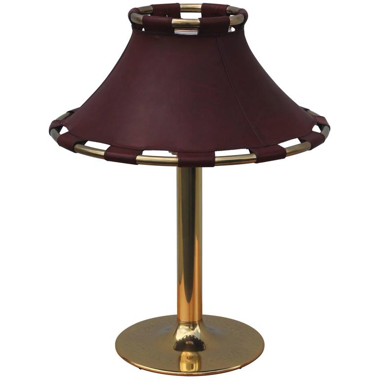 Swedish Brass with Leather Shade Table Lamp by Ateljé Lyktan For Sale ...