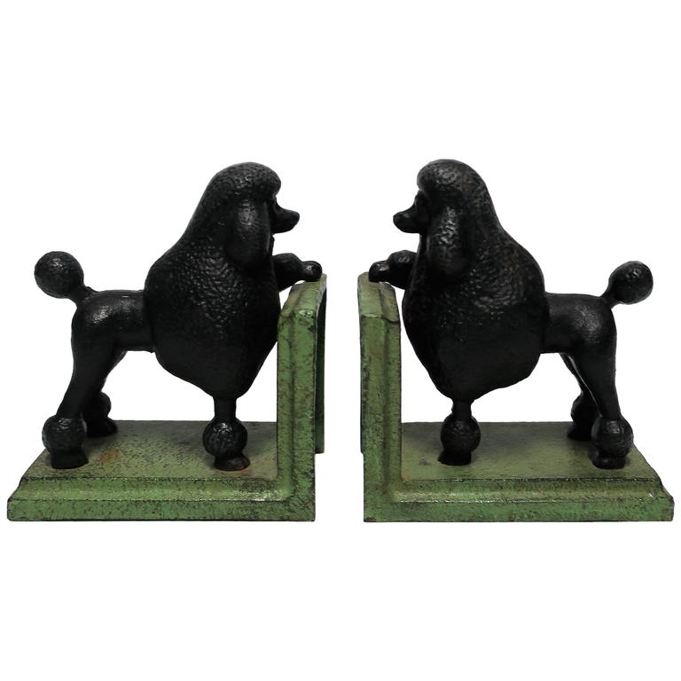 Vintage Black Standard Poodle Dog Sculpture Bookends, 1940s at 1stDibs