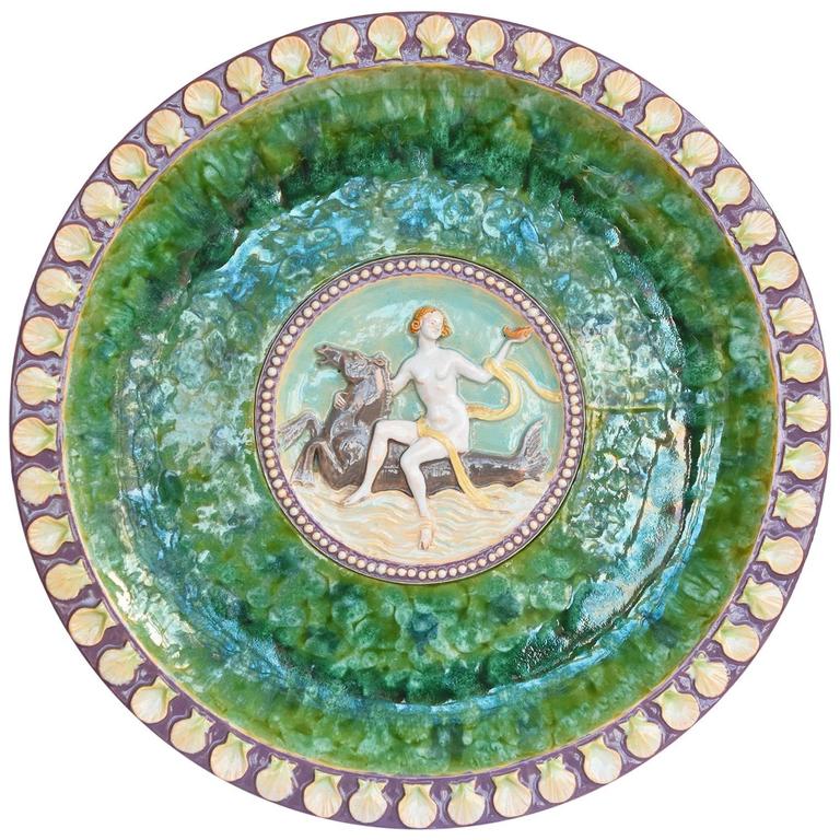 Late 19th Century Majolica Renaissance Revival Aphrodite Shells Plaque ...