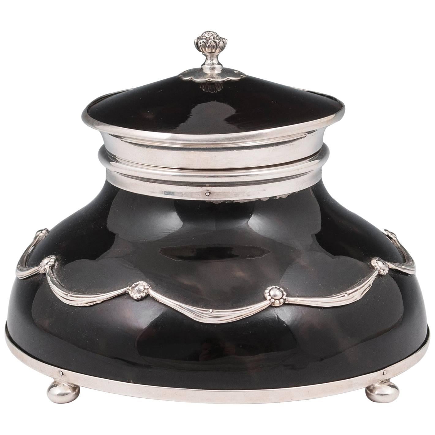 William Comyns and Sons Edwardian Tortoiseshell and Silver Inkwell at ...