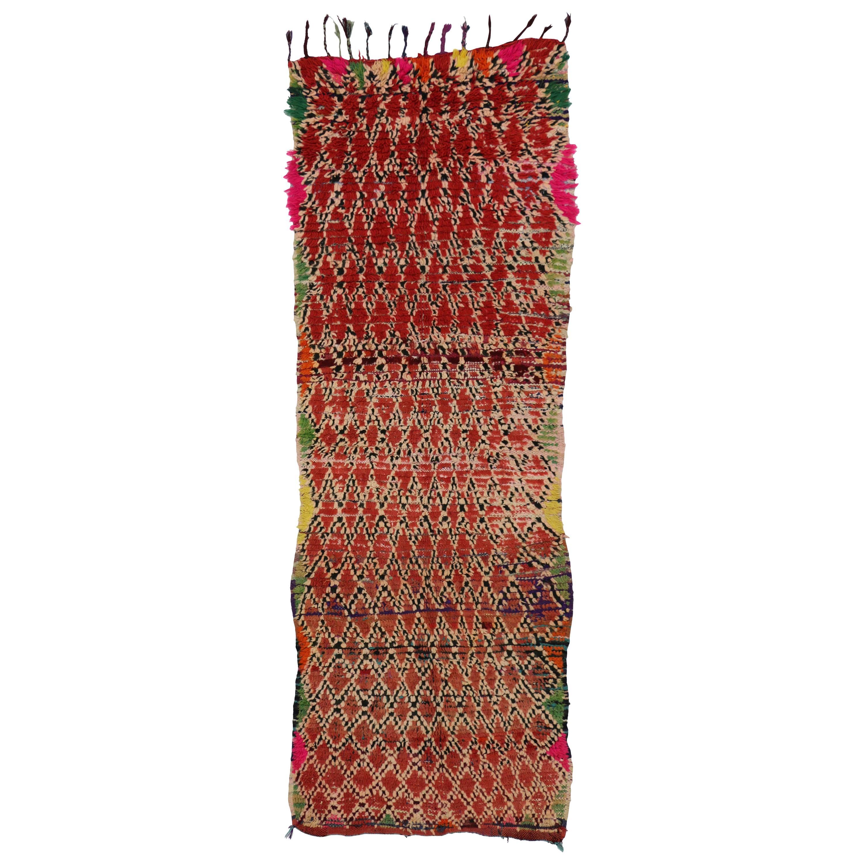 Vintage Berber Moroccan Runner with Tribal Style, Red Shag Hallway ...