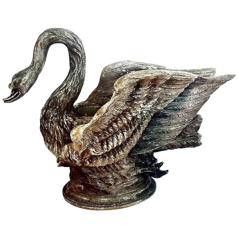 Magnificent Grand Carved Wood Swan Planter at 1stDibs | wooden swan planter