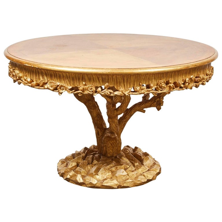 Tree Trunk Table with Gold Leaf by Erika Brunson at 1stDibs