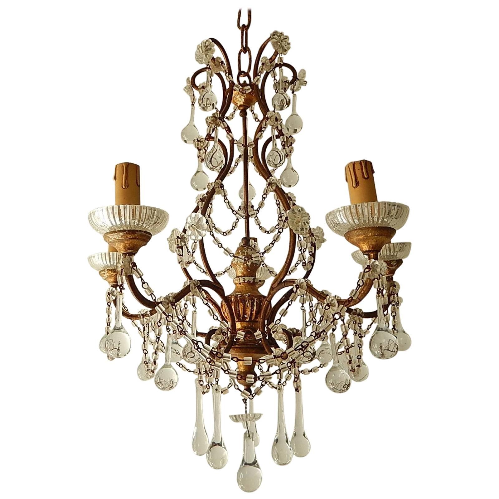 French Baroque Crystal Prisms Swags Old Chandelier at 1stDibs