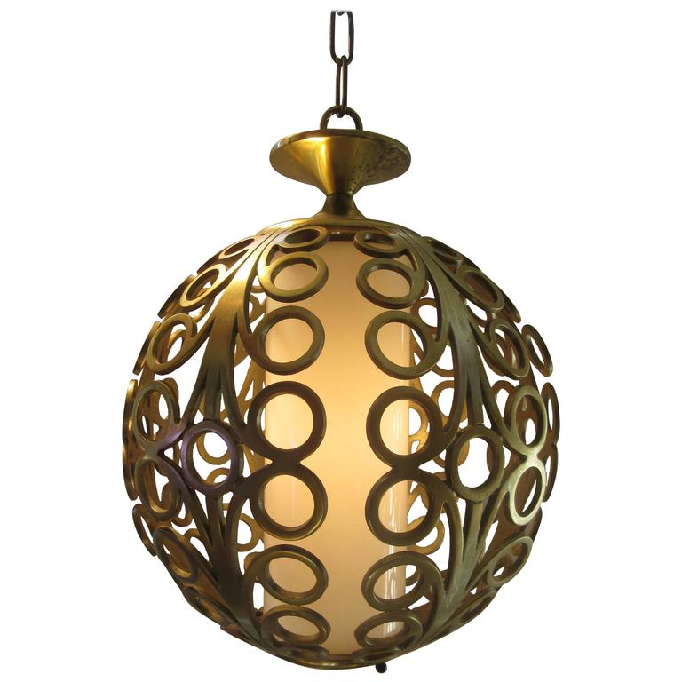 1960s Brass Ball Pendent Light Fixture at 1stDibs