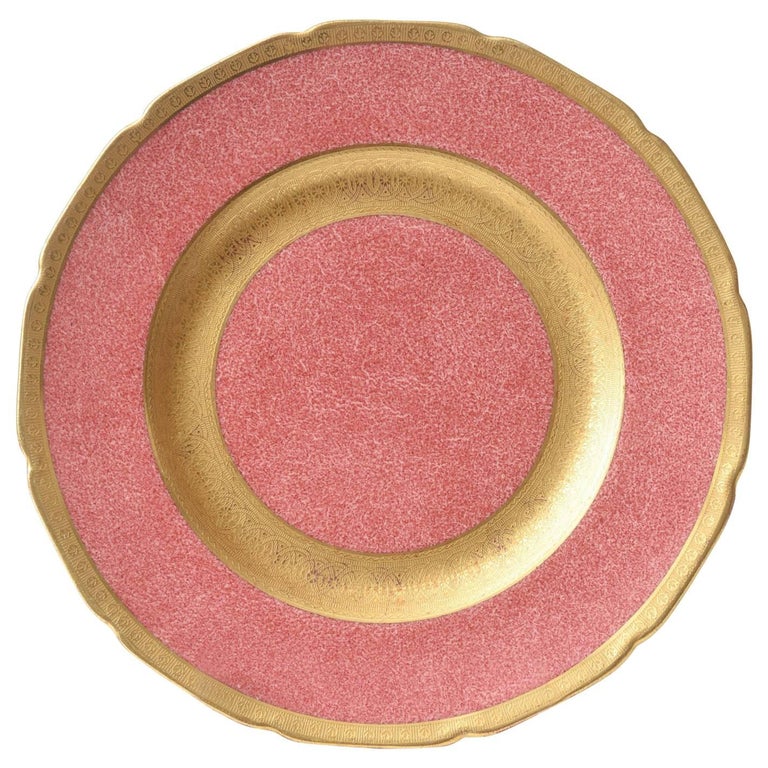 12 Pink with Elaborate Gilt Band Dessert or Salad Plates, Antique at ...