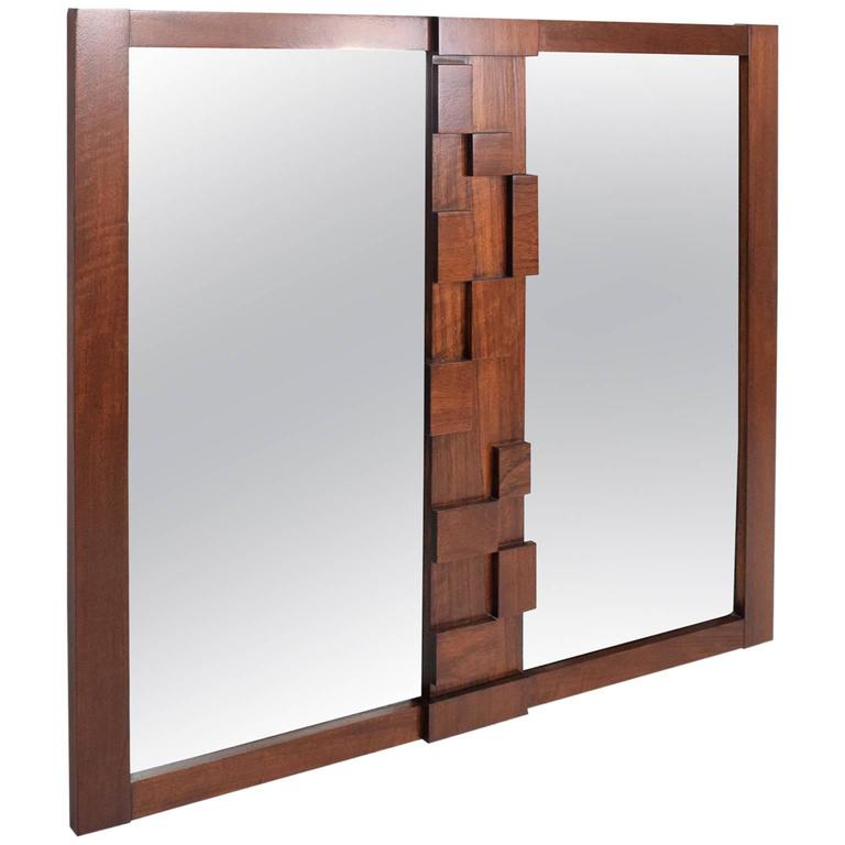 Mid-Century Modern Lane Brutalist Mirror in Walnut Wood Excellent at ...