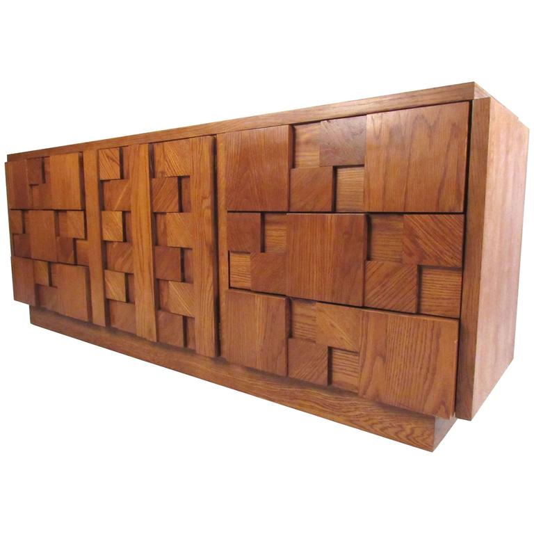 Block Front Brutalist Style Dresser by Lane Altavista at 1stDibs
