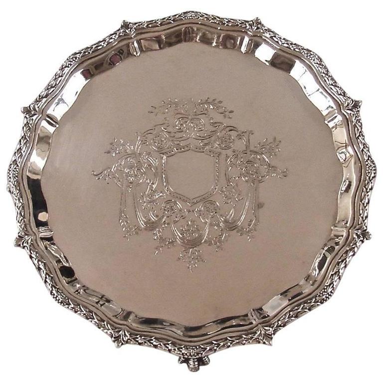 Georgian Style Sterling Silver Salver with Armorial Hallmarked London ...