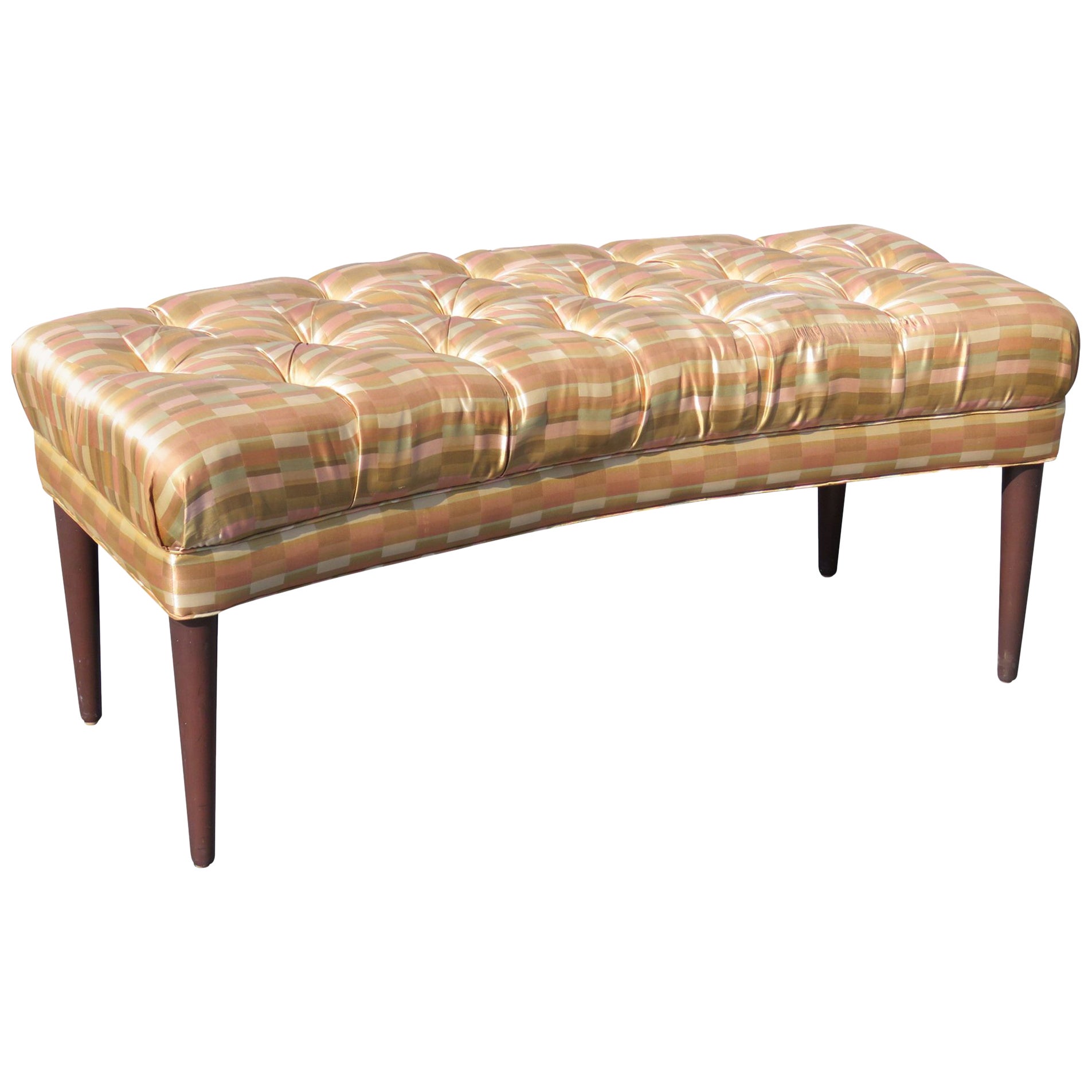 Stunning Mid-century Modern Gilded 24k Gold Tufted Bench at 1stDibs