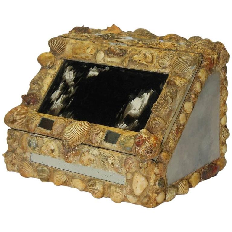 Oversized Antique Decorative Shell and Glass Box For Sale at 1stDibs