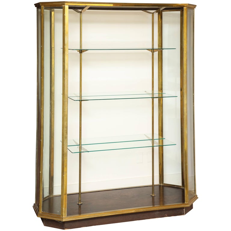 Large French Brass and Glass Open Double-Sided Vitrine at 1stDibs