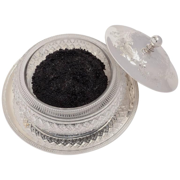 19th Century Victorian Silver Plated and Cut-Glass Caviar Dish and ...