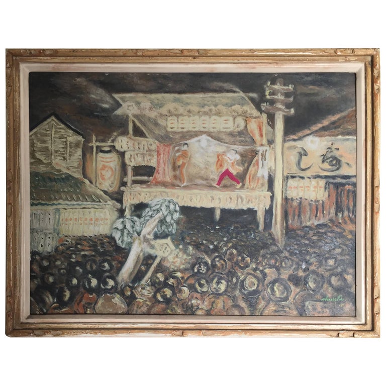 Japanese Impressionist Oil Painting Noh Play Signed 1930 at 1stDibs
