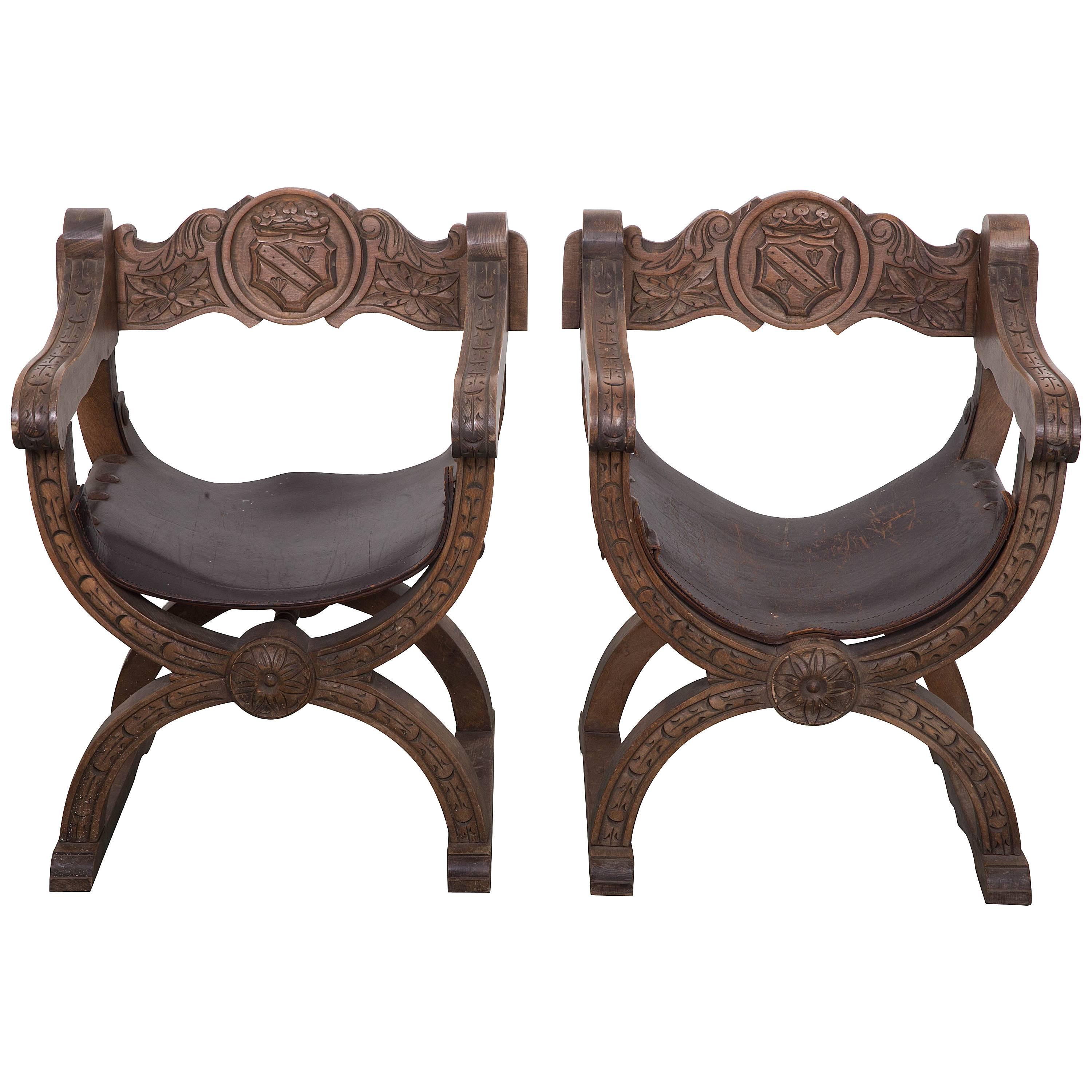 Pair of Navarro Argundo Leather and Wood Frame Chairs For Sale at 1stDibs