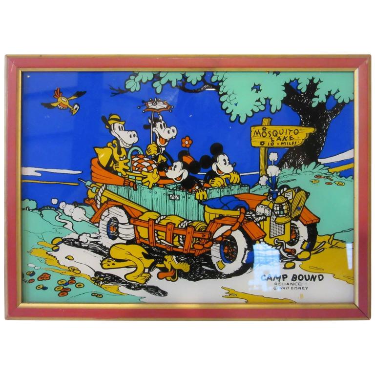 Vintage Walt Disney Mickey Mouse Reverse Painted 1930s Art by Reliance ...