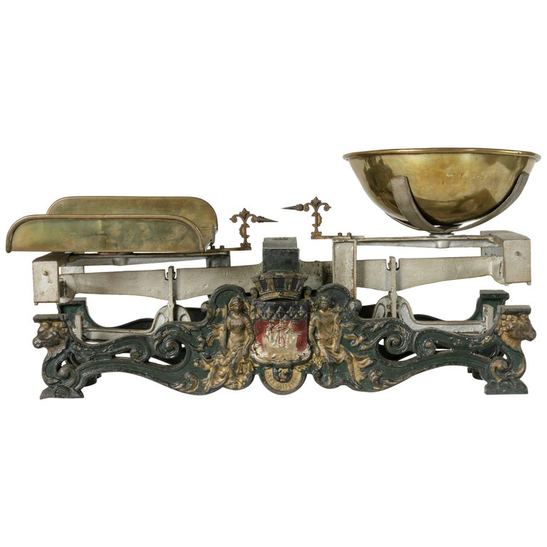 19th Century Very Large French Iron Butcher Scales with Brass Pans and ...