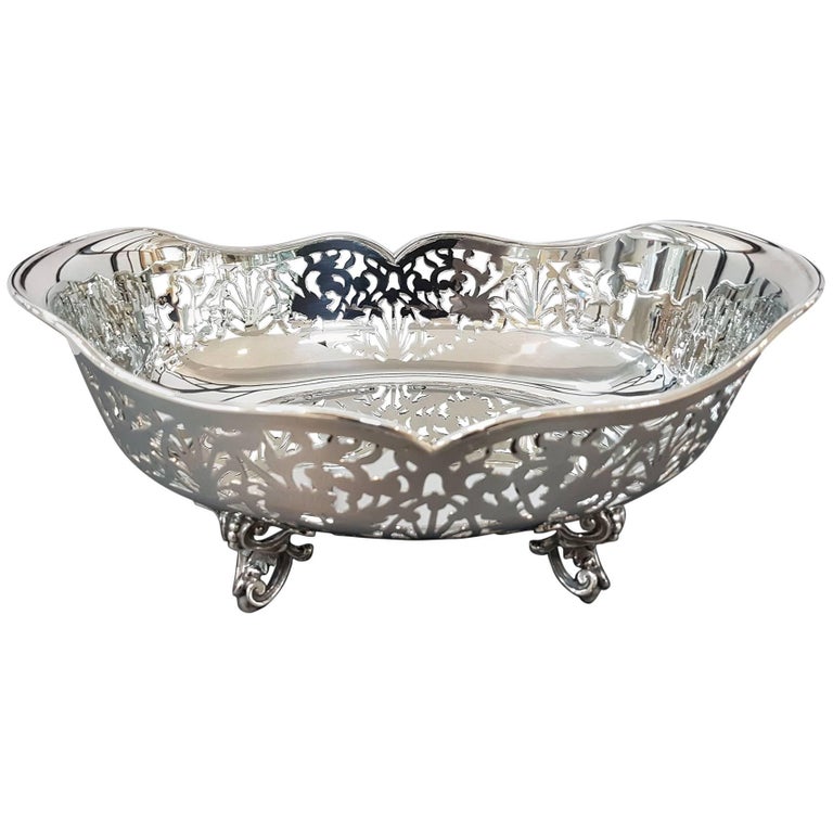 20th Century Pierced Sterling Silver Basket. Handicrafts made in Italy ...