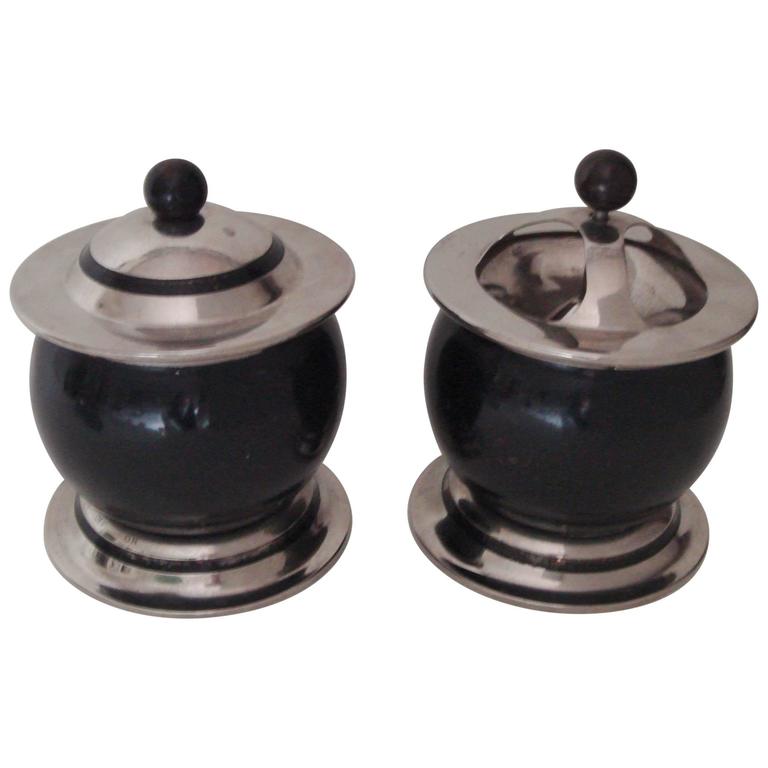 Rare American Art Deco Chrome and Black Humidor and Ashtray Set by ...