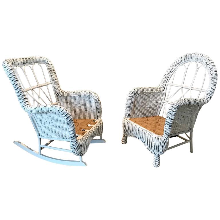 Antique Wicker Chair and Rocker For Sale at 1stDibs