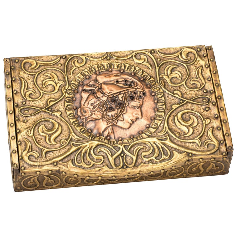 Box, Art Nouveau, Brass Copper Embossed Box at 1stDibs