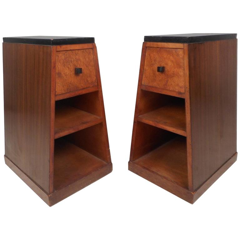 Pair of Art Deco Style Pyramid Shaped Walnut and Burl Nightstands For ...