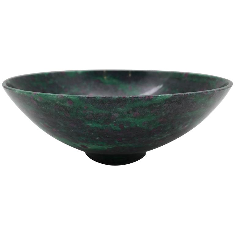 Red Ruby in Green Fuchsite Semi-Precious Footed Stone Bowl at 1stDibs