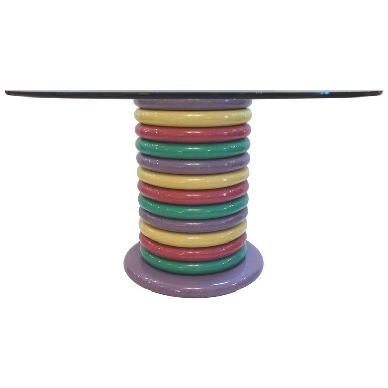 1980s Memphis Style Round Lacquered Wood Table at 1stDibs