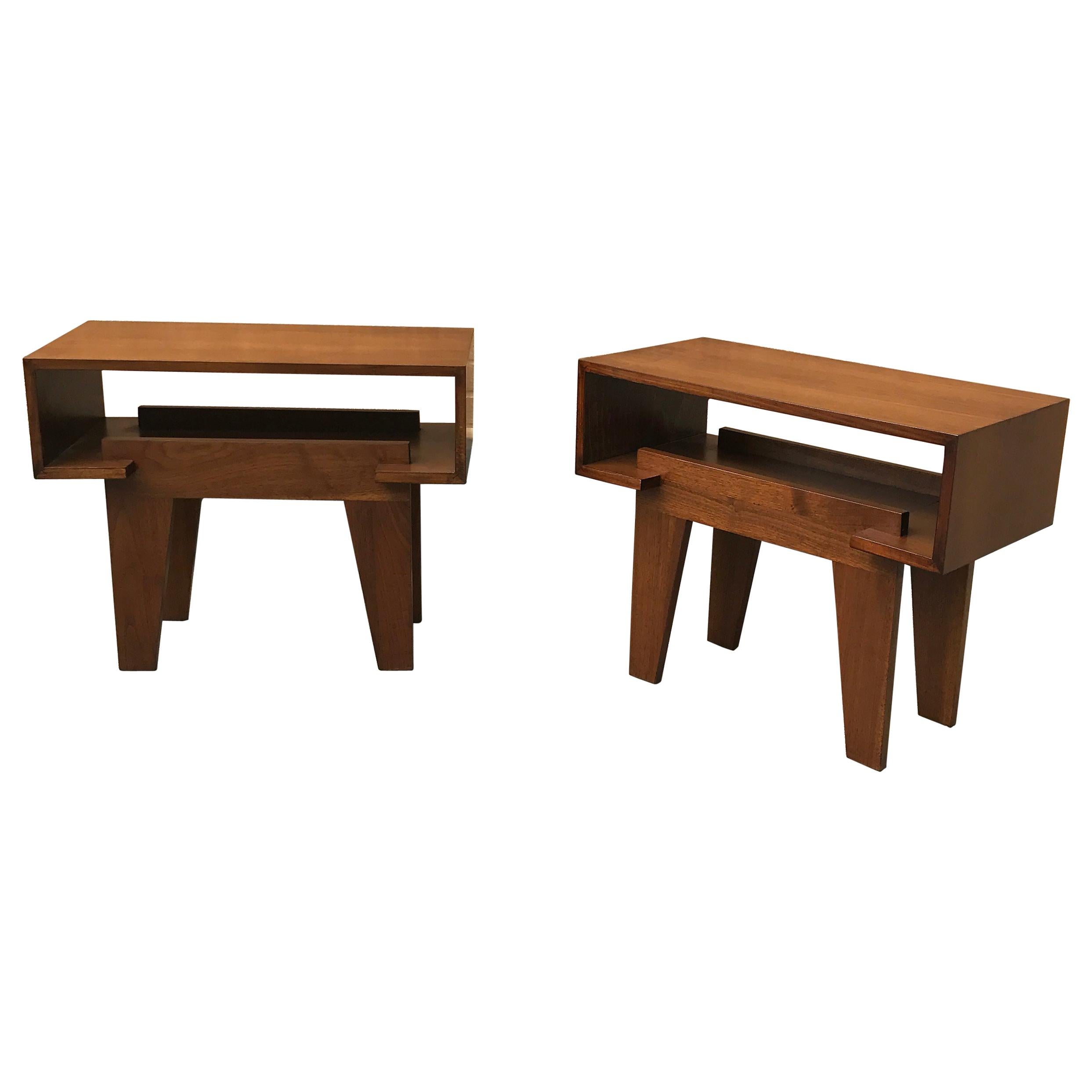 Mid-Century Modern Architectural Open Walnut End Tables at 1stDibs