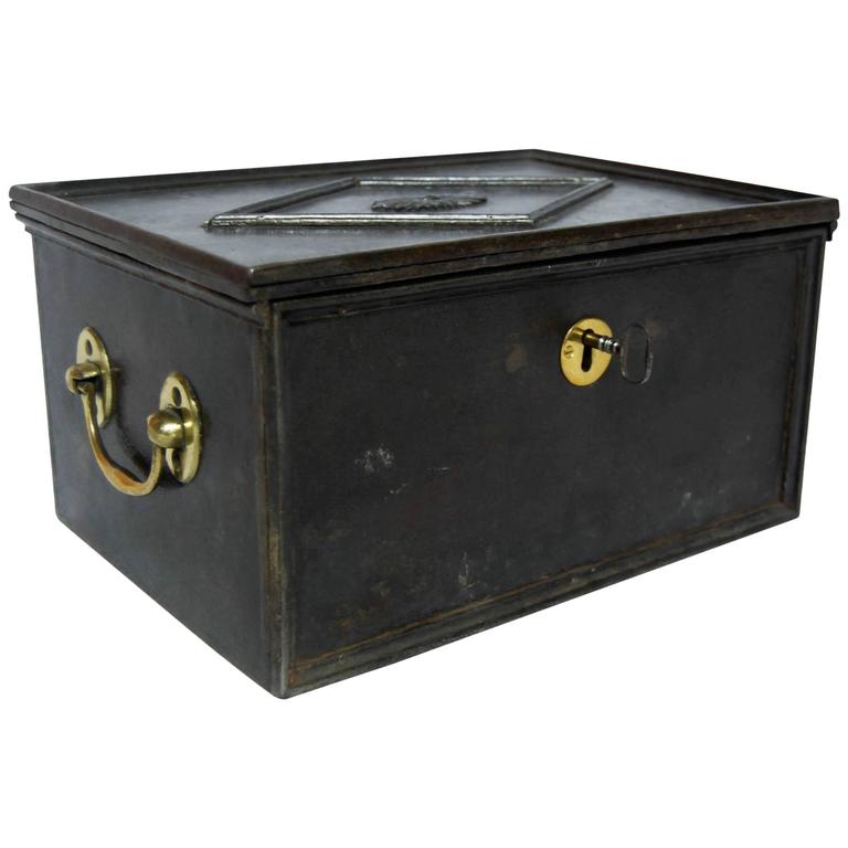 19th C. French Iron Strong Box With Decorative Insignia For Sale at 1stdibs