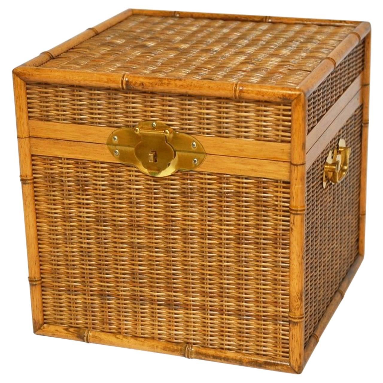 Faux Bamboo Wicker Campaign Style Box For Sale at 1stDibs