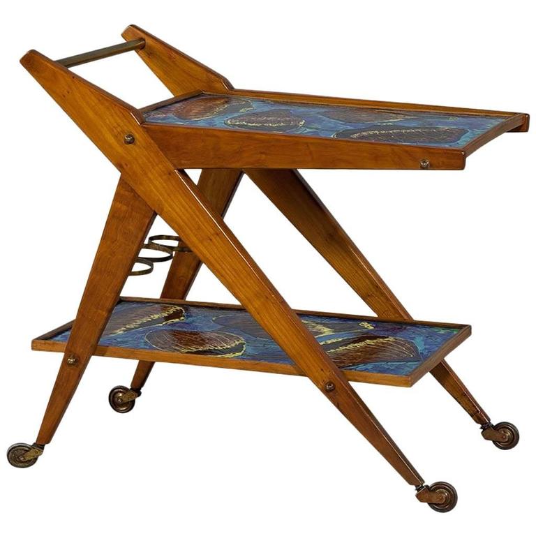 Italian Hand-Painted Ceramic Serving Cart at 1stDibs