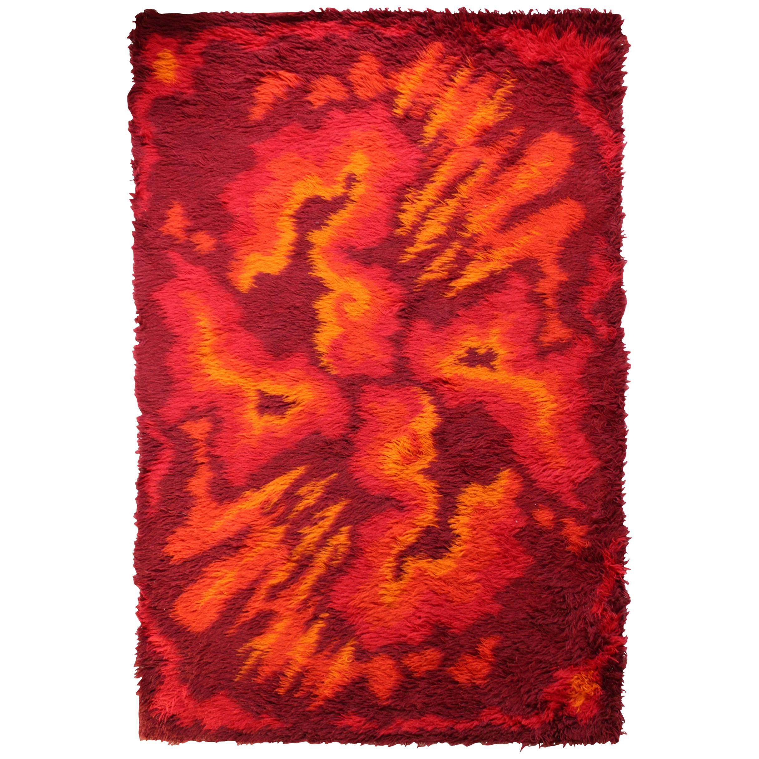 Scandinavian Modern Abstract Shag Rya Rug For Sale at 1stDibs