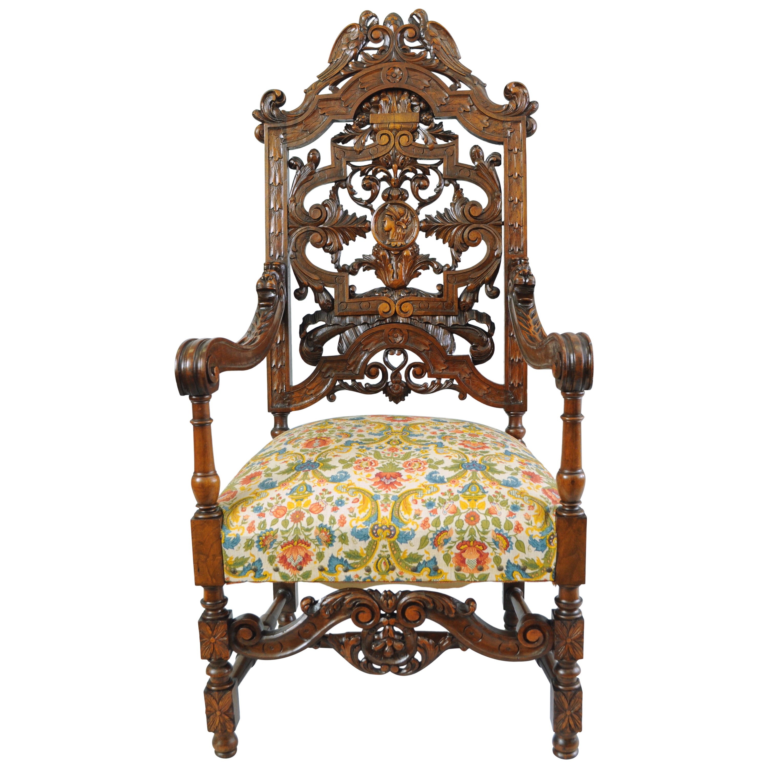 Renaissance Revival Mahogany North Wind Face Curule Throne Savonarola ...